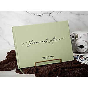 MUUJEE Personalized Guestbook in Sage - Premium Custom Modern Guest Book for Wedding Reception, Birthday Party or Events w/Bookmark Blank Pages for Signing 11.5 x 8.5 inches