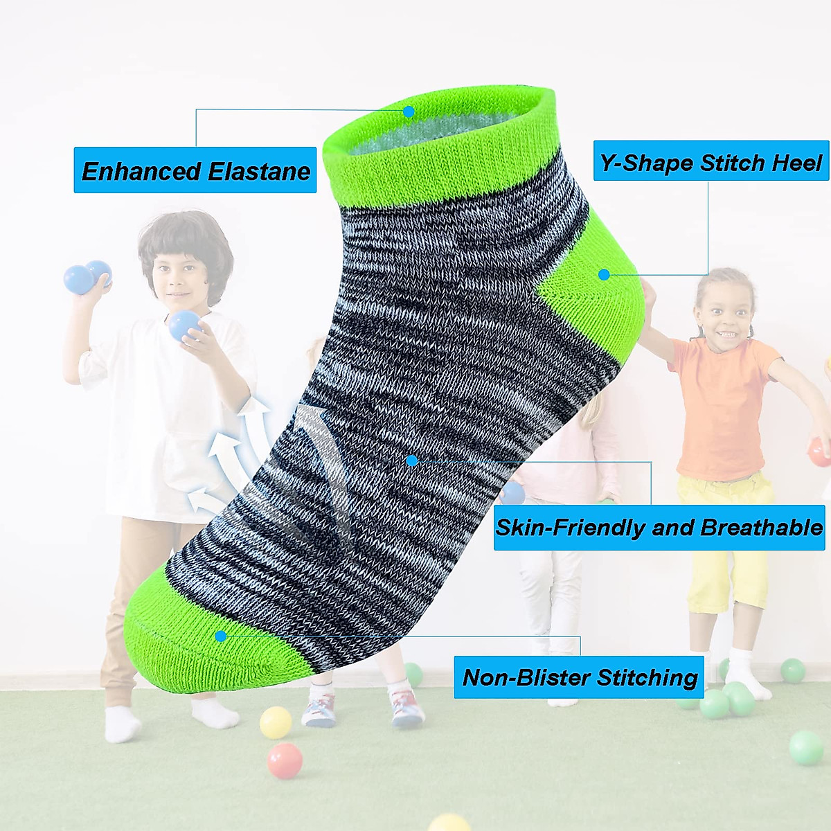 Tsmollyu boy socks 15 Pairs Kids' Low Cut Socks Half Cushion Sport Ankle Athletic Socks for Boys Girls Size Age 2-8 Years(6-8 Years)