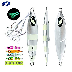 OCEAN CAT 1 PC Slow Fall Pitch Lead Metal Flat Fishing Jigs Lures Sinking Vertical Jigging Bait with Butterfly Hook for Saltwater Fishing (Silver, 100g)