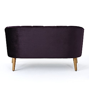 Christopher Knight Home Amaia Modern Velvet Sofa, Blackberry / Walnut