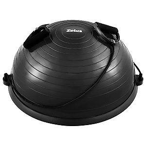 ZELUS Balance Ball Trainer with Resistance Bands & Foot Pump, Inflatable Yoga Ball for Home Gym Workouts, 23 Inch Exercise Half Ball for Balance Training Core Strength Fitness, 330lb Cap (Black)