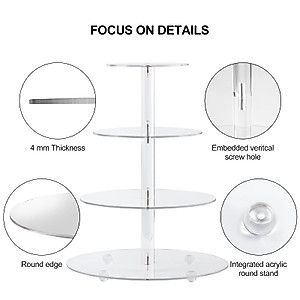 Lilezbox Cupcake Stand 12 Inch Round Clear 4-Tier Cake Holder, Acrylic Cupcake Display Stand, Dessert Tower Pastry Stand,for Party & Catering Event