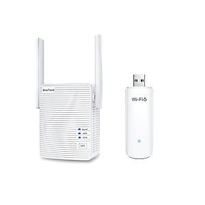 BrosTrend WiFi Extender AC1200 WiFi Booster and Signal Amplifier and BrosTrend WiFi 6 AX1800Mbps USB WiFi Adapter Dual Band WiFi Dongle 5GHz 1201Mbps + 2.4GHz 574Mbps USB-3.0 Wireless Adapter