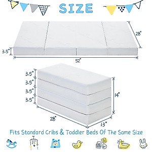 Hygge Hush Quartic-fold Baby Mattress, Soft Memory Foam Toddler Mattress, Waterproof Baby Mattresses for Toddler, Removable and Machine Washable Mattress Cover, 52"x28"x3.5"
