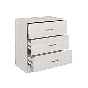 GREATMEET FATIGOS 3 Drawers Dresser Chest,Wood Dresser Storage Cabinet with Golden Handle, Flower White Cabinet for Living Room,Bedroom,Entryway