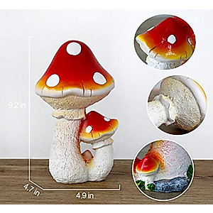 9 Inch Three-Headed Mushroom Garden Statue Perfect for Decoration for Garden, Outdoor, Patio (Red)