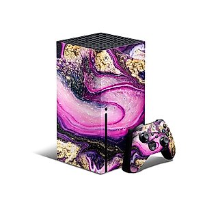 ZOOMHITSKINS Compatible with X1 Series X, Fuchsia Granit Pink Purple Gold Marble Gem Planet, Durable, Bubble-Free, Made in USA