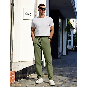 COOFANDY Men's Cargo Pants Regular Fit Elastic Waist Cotton Trousers Basic Drawstring Casual Pants Dark Green