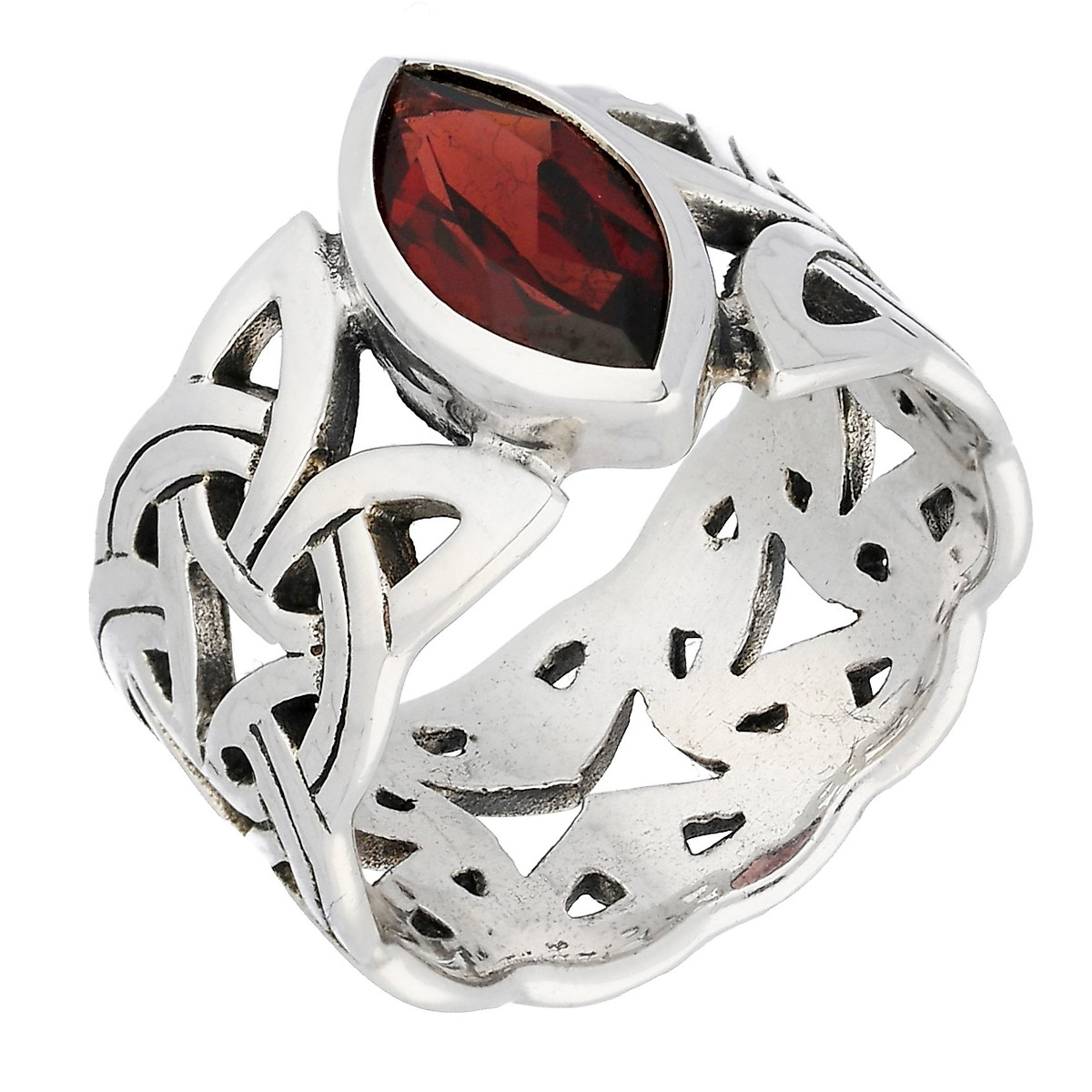 Borre Knot Deep Red Garnet Ellipse Viking Braided Wedding Band Norse Celtic Sterling Silver Ring Size 10(Sizes 4,5,6,7,8,9,10,11,12,13,14,15)