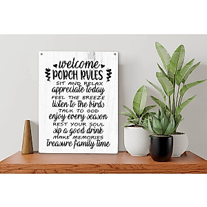 Welcome Porch Rules Sit and Relax Wood Sign Porch Wooden Signs Rustic Hanging Plaque Home Wall Art 8" x 10" Sign Wall Decor for Home