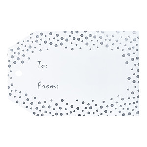 G2PLUS Foil Silver Dots Gift Tags, 50PCS to from Gift Tags with String, White Paper Hang Tags, Christmas Name Gift Tags for DIY Art & Craft, Gift Wrapping, Party Favors (2.16'' x 3.35'')