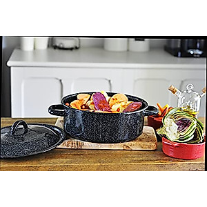 Mirro 4.5 Quart Traditional Vintage Style Black Speckled Enamel on Steel Dutch Oven with Lid, (MIR-10701)