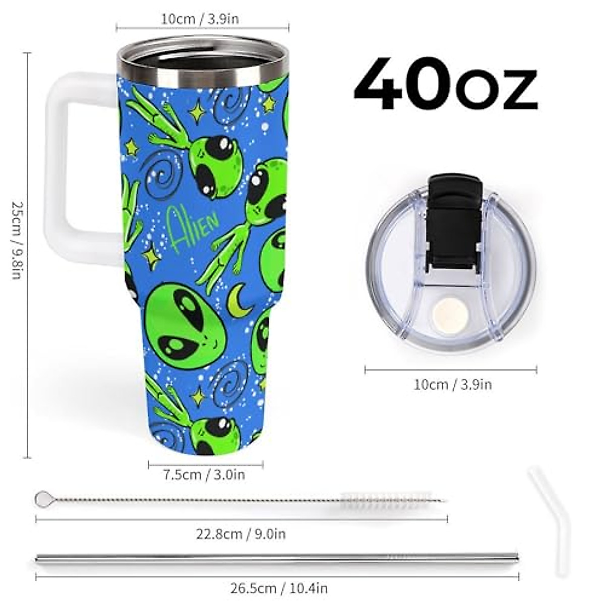 Niapessel Leak Proof Tumbler, Insulated Water Bottles with Straw, Alien Space Insulated Cup with Handle 40 Oz Stainless Steel Flask for School, Travel, Car, Sports, Work