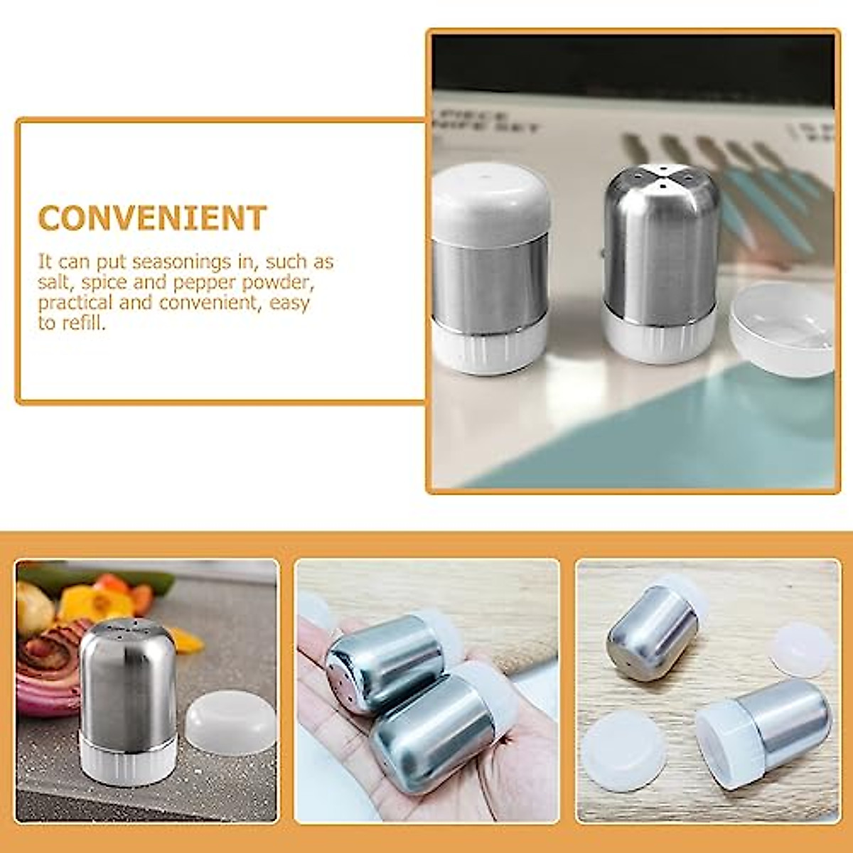 Stainless Steel Container 2PCS Salt and Pepper Shakers with Pour Holes Stainless Steel Dispenser Seasoning Bottles Condiment Jar for Kitchen Cooking Stainless Steel Containers