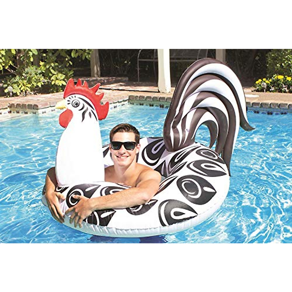 Poolmaster Rooster Inflatable Swimming Pool Party Float (48 Inch), Black/White/Red