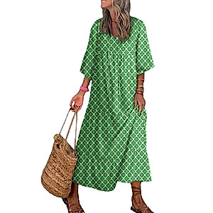 Dokotoo Fall Dresses for Women Fashion Casual Maxi Dresses V Neck Boho Beach Dress Long Puff Sleeve Sexy Dress Ruffle A Line Flowy Dresses Fall outifit Medium Multicolor