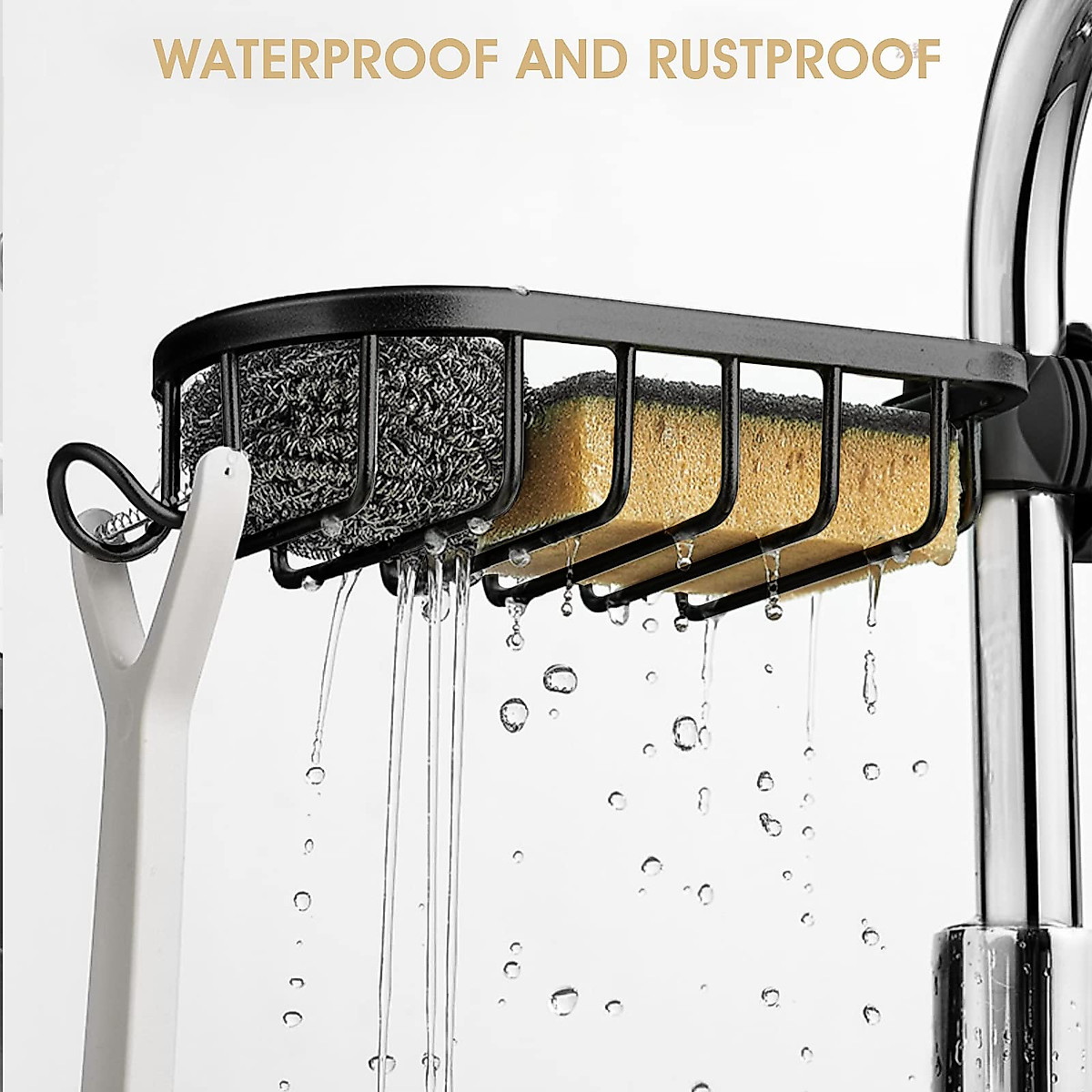 CZMIYRPY Stainless Steel Faucet Rack - Sponge Holder for Kitchen Sink Adjustable Detachable Faucet Rack, Sink Sponge Holder for Soap, Shampoo, Shower Caddy Shelf