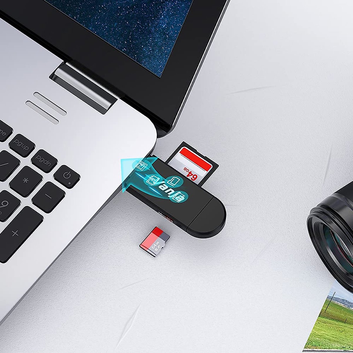 Vanja 3-in-1 SD Card Reader USB-C/USB-A/Micro USB Portable Memory Card Reader Trail Camera SD Card Adapter for SD, SDXC, SDHC, MMC, RS-MMC, Micro SD, Micro SDXC, Micro SDHC and UHS-I Cards