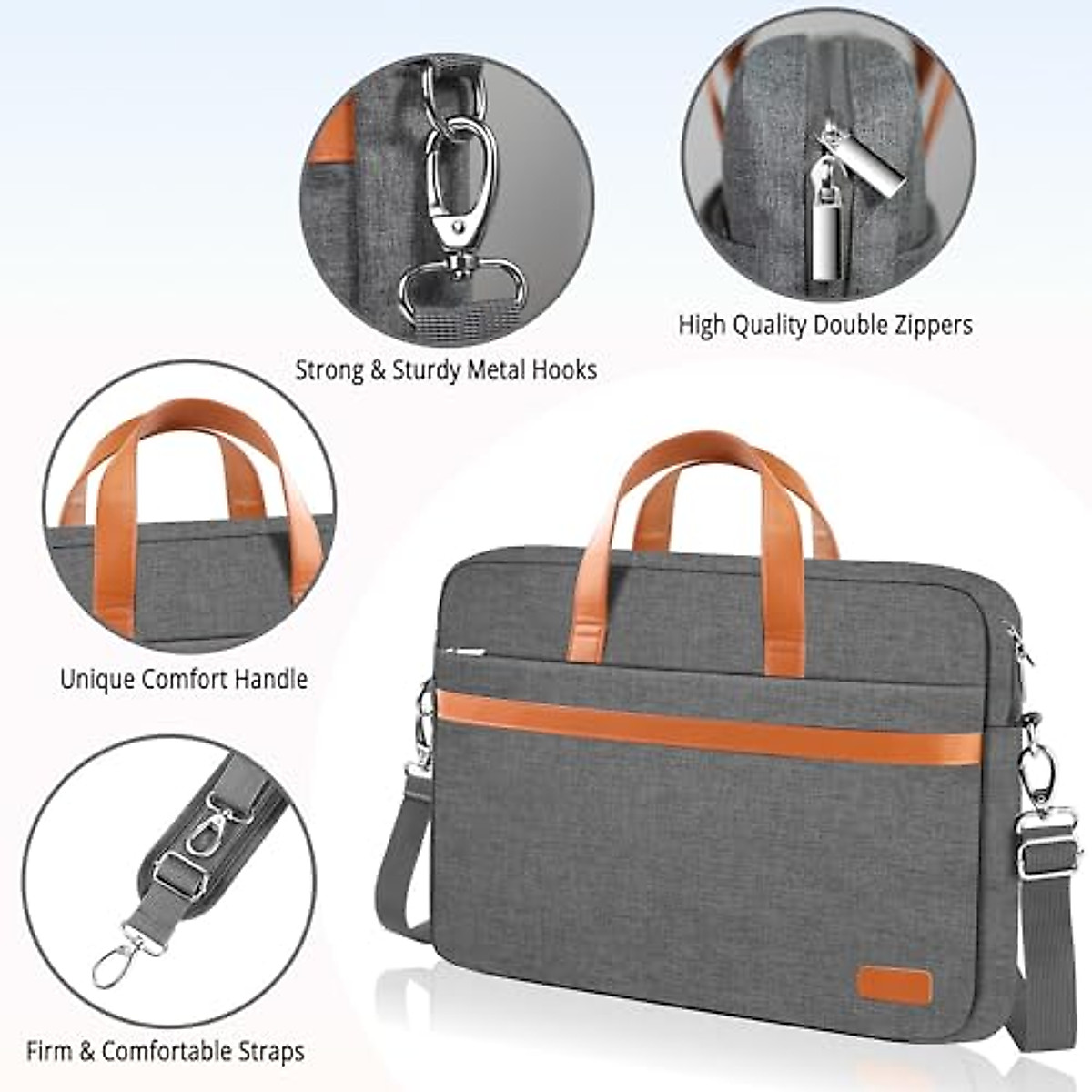 Ferkurn Laptop Bag Case Women Men Computer Bag for HP Envy Pavilion Omen/MSI/LG Gram/Dell Inspiron XPS/Lenovo Thinkpad/ASUS/Acer, Shoulder Messenger Bag Strap Carrying Briefcase, Grey, 15 15.6 Inch