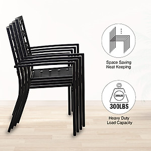 bigget 4PCS Stackable Patio Dining Chair Set of 4, Wrought Iron Metal Outdoor Chairs for Front Porch Balcony Deck Bistro