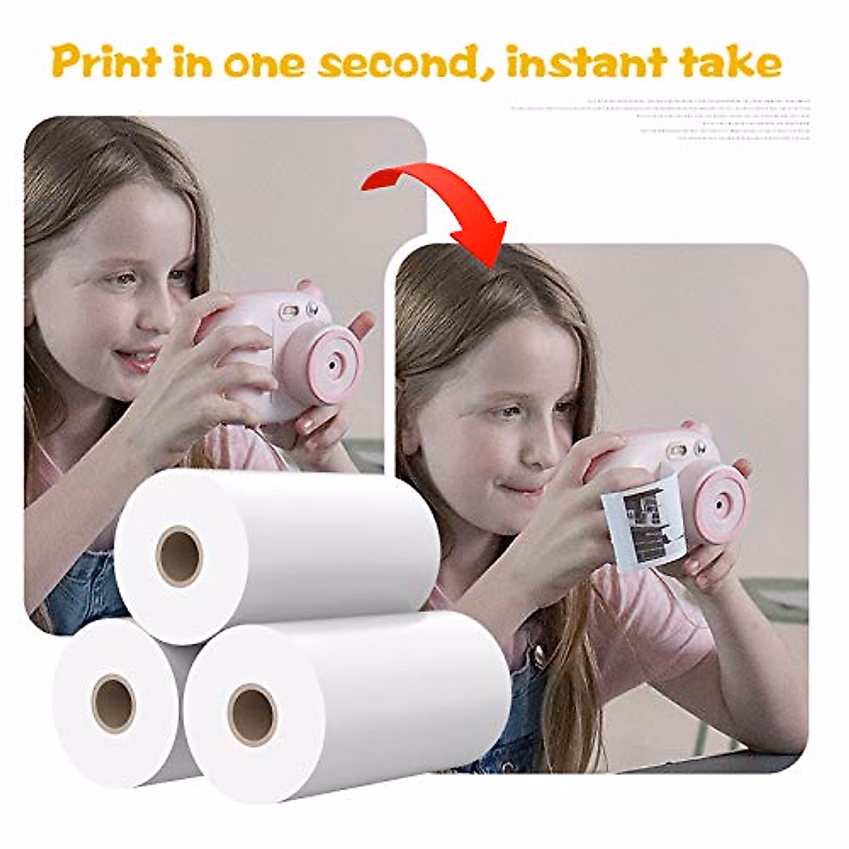 9 Rolls Kids Instant Camera Refill Print Paper- Photo Printer Thermal Paper Rolls Instant Print Camera Refill Paper for Kid's Instant Camera Favors Supplies