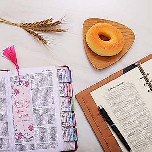 Colorful Floral Bible Tabs Laminated with Matte Film, Cute Bible tabs for Women and Girl, 90 Bible Index tabs in Total, 66 tabs for Old and New Testament, Additional 24 Blank tabs