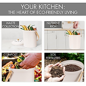Beautiful Kitchen Compost Bin with Smell Proof Lid - Rust Proof and Odorless Compost Bucket for Your Countertop with No Smell Filters - Easy to Clean 1.1 Gallon Bin Looks Great On Any Kitchen Counter