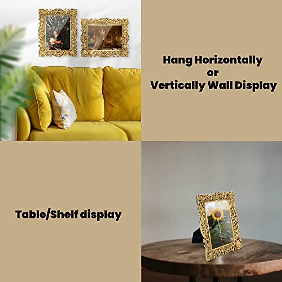 GUOER 5x7 Picture Frames Vintage Photo Frame with Glass Front Antique Picture Frame for Tabletop Wall Hanging (5x7, Shiny Golden)