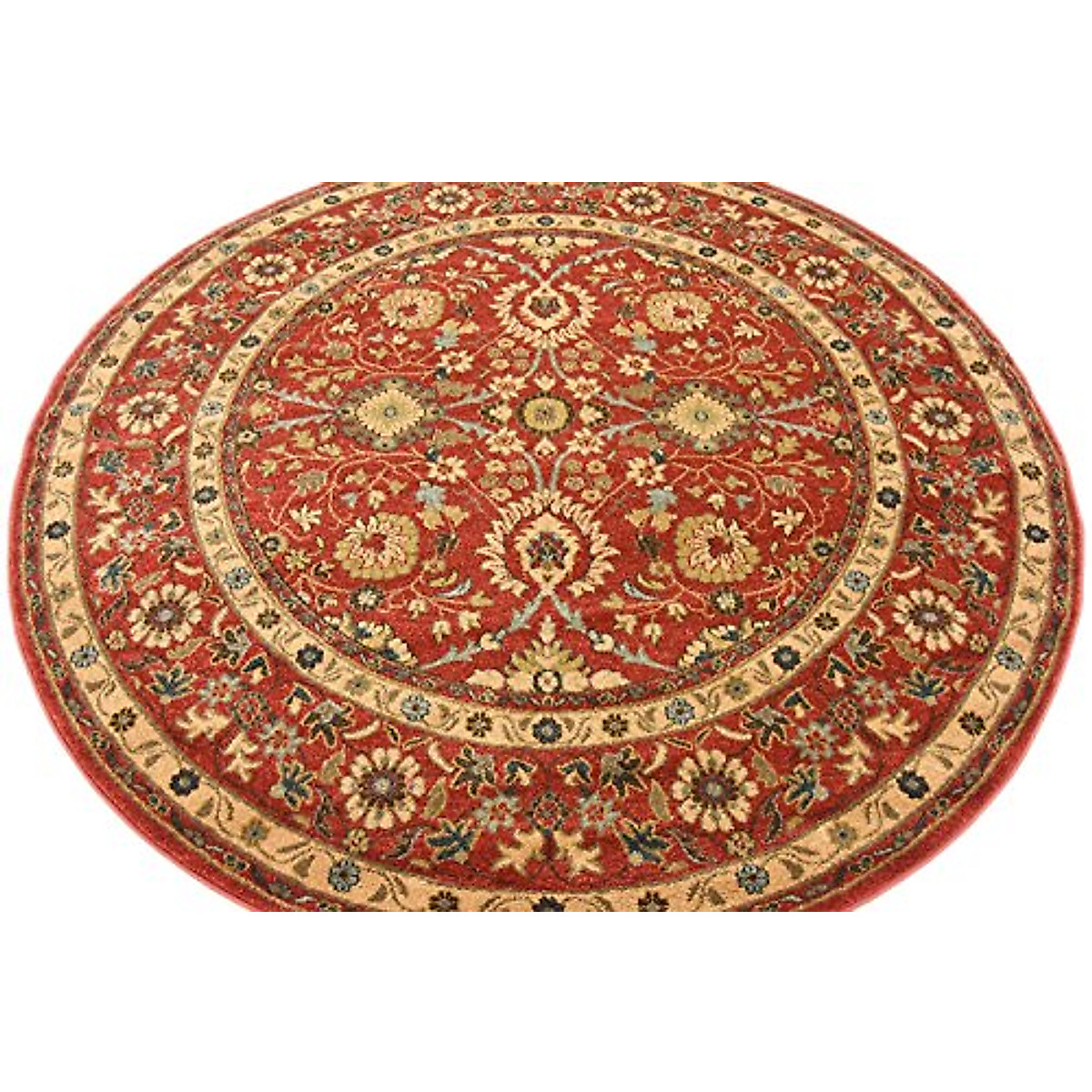 Unique Loom Edinburgh Collection Classic Oriental Traditional French Cottage Inspired Intricate Design Area Rug, 6 ft x 6 ft, Red/Beige