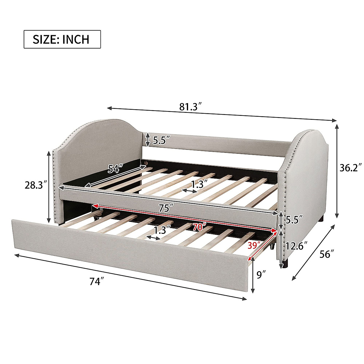 Harper & Bright Designs Full Size Upholstered Daybed with Twin Size Trundle, Upholstered Daybed Sofa Bed Frame for Living Room Bedroom, Beige