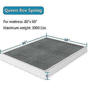 Gdduck 9 Inch Box Spring Queen,Metal Queen Size Box Only Basics Bed Base, Mattress Foundation,Black Sturdy Heavy Duty Structure with Cover,Noise Free,Easy Assembly
