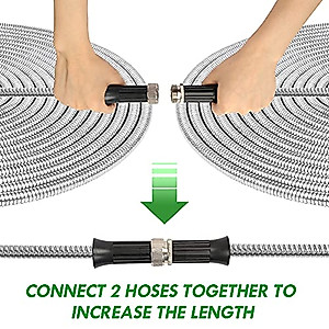 Flantor Garden Hose 304 Stainless Steel Water Hose, 75ft Heavy Duty Metal Garden Hose Expandable Leak and Fray Resistant Design Garden Hose with 8-Pattern Spray Nozzle Collapsible Hose (75ft)