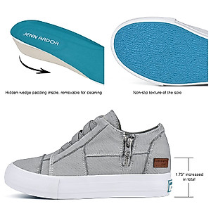 JENN ARDOR Wedge Sneakers for Women Fashion Canvas Shoes Casual Platform Hidden Heel Womens Slip On Sneaker Non Slip Side Zipper Light Grey