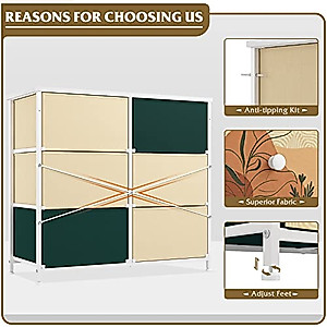 EnHomee Dresser, Cute Dresser for Bedroom, Small Dressers for Bedroom, 6 Drawer Dresser for Closet, Boho Dresser with Fabric Drawers, Bedroom Dressers & Chests of Drawers, Wooden Top