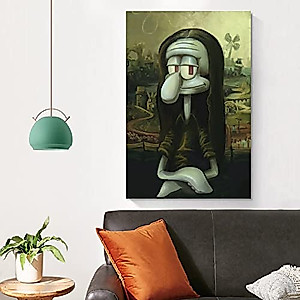 SHIJIEDAYA Squidward Famous Painting Lisa Funny Spoof Poster Posters for room aesthetic 90s Decorative Painting Canvas Wall Art Living Room Posters Bedroom Painting Unframed 08x12inch(20x30cm)