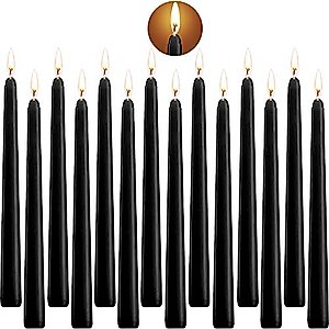 Tonsooze Black Taper Candles, 14 pcs Unscented Candles, 10 inch High, 3/4 inch Thick - 7.5 Hours Burning (Black)