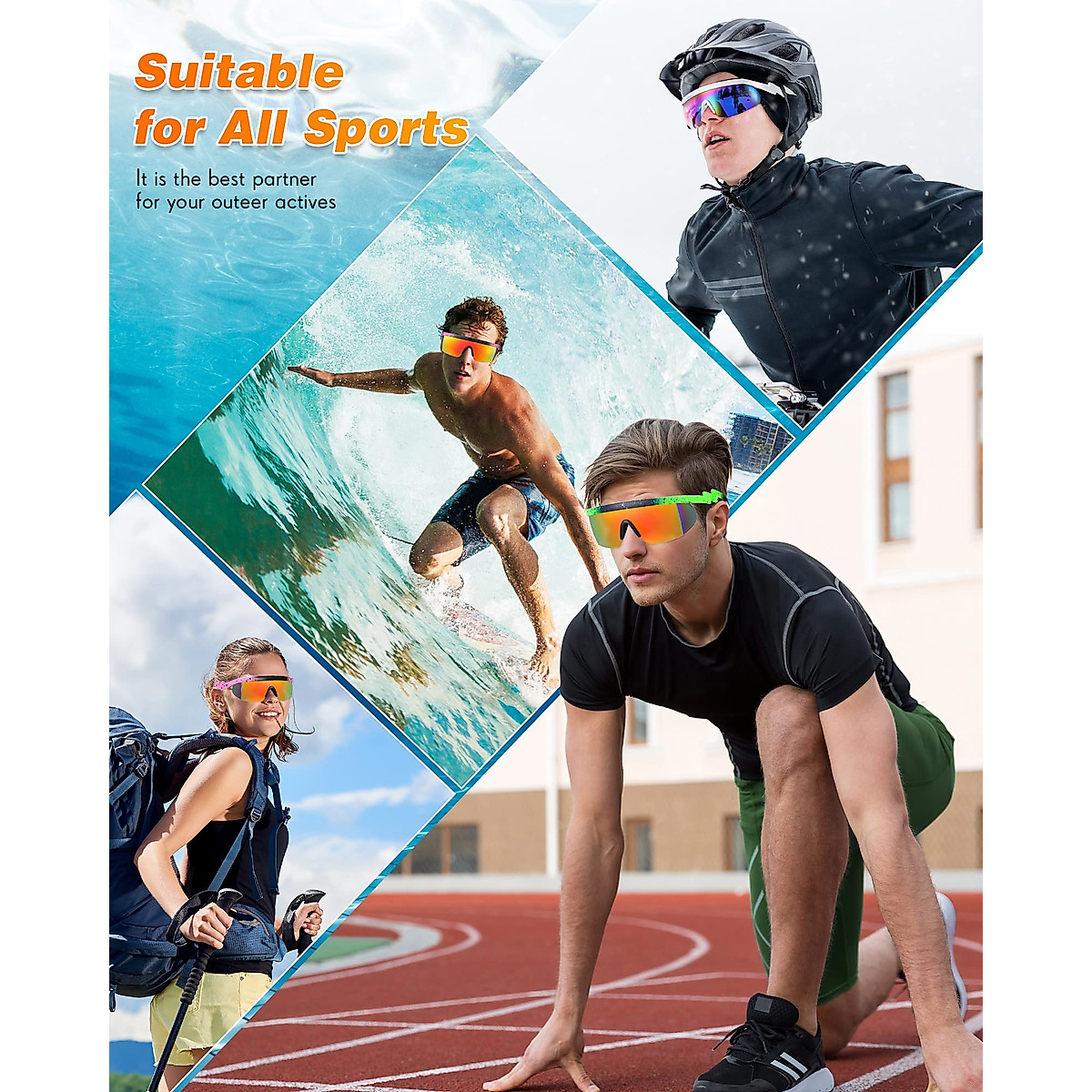 Fabbay 12 Pairs 90s Sunglasses Neon Semi Rimless Rainbow 80s Zigzag Sunglasses Goggle Style Retro Rave Shades Glasses for Men Women Halloween Cosplay