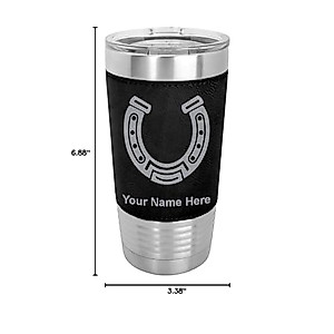 LaserGram 20oz Vacuum Insulated Tumbler Mug, Horseshoe Plain, Personalized Engraving Included (Faux Leather, Black)