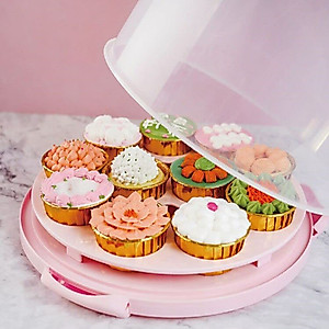 HomDSim Cake Carrier Round Cake Stand Plus Height Cake Container with Cupcakes Pad, Handle, Lid Reusable Package Box for Transporting Desserts,Pie,Toast,Fruit