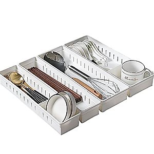 hisucbetter silverware tray for drawer, utensil organizer Set of 4, Plastic drawer organization for kitchen, bathroom, cloakroom, and office (White).