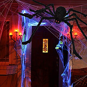 OCATO 200" Halloween Spider Web + 59" Giant Spider Decorations Fake Spider with Triangular Huge Spider Web for Indoor Outdoor Halloween Decorations Yard Home Costumes Parties Haunted House Décor