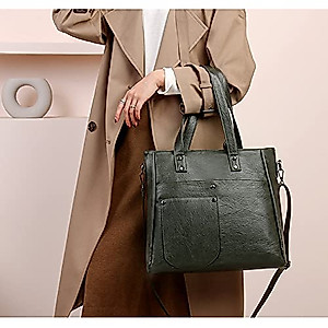 Downupdown Women Handbags and Purse Set Soft Leather Shoulder Bags Medium Satchel Minimalist Ladies Tote Bag Crossbody Bag 2-Pcs-Green