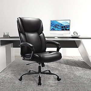 Executive Office Desk Chair High Back Adjustable Ergonomic Managerial Rolling Swivel Task Chair Computer PU Leather Home Office Desk Chairs with Lumbar Support, Black