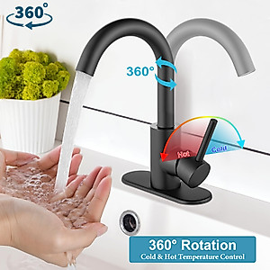 Midanya Wet Bar Sink Faucet,Single Handle Bathroom Kitchen Faucet 1 Hole Swivel Spout Farmhouse RV Small Vanity Lavatory Bath Utility Faucet with Deck Plate,Matte Black