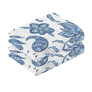 Kigai Blue White Floral Hand Towels 16 x 28 Inches 2PCS Bathroom Towel Set Soft Absorbent Cotton Hand Towel for Gym Shower Hotel