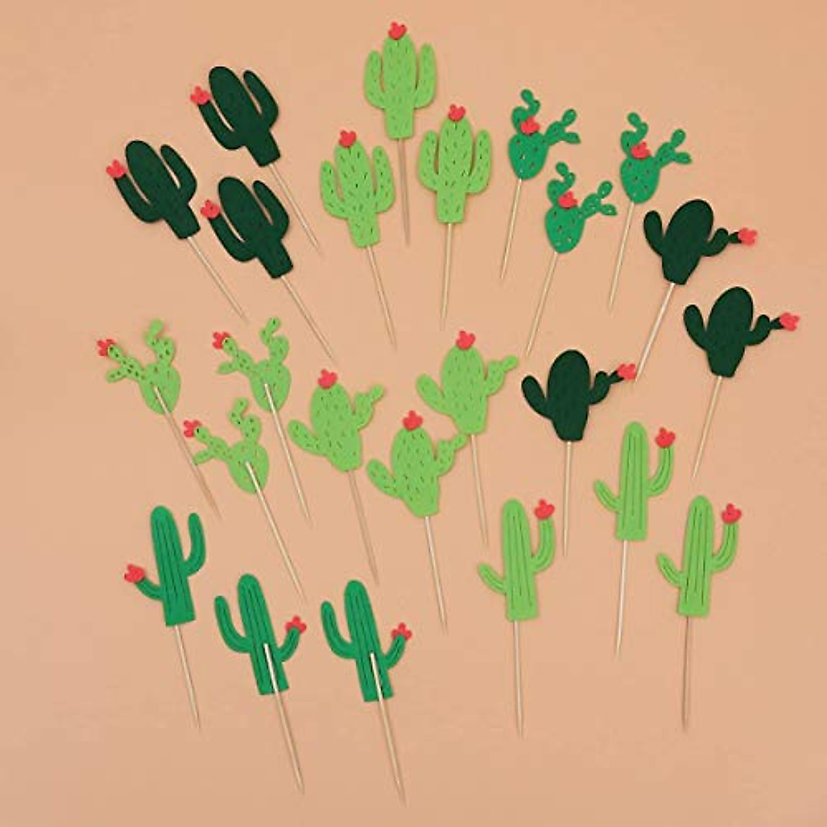 TianJi 24 Cactus Cupcake Toppers Picks Sticks Happy Birthday Cake Decorations for Luau Hawaiian Summer Beach Party Supplies