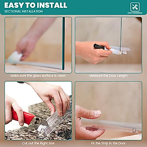 Bathroom Shower Glass Door Bottom Seal Strip, 2PCS 36 Inch Long Clear PVC Seal Strips for 5/16"(8mm) - 3/8"(10mm) Thick Framless Glass Door Panel