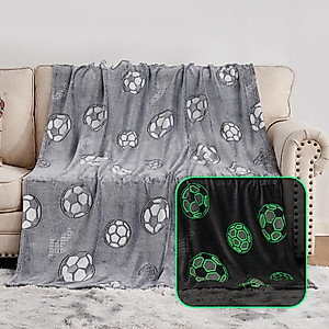 UOMNY Glow in The Dark Blanket for Boys Soft Football Throw Blanket Kids Luminous Balls Blankets for Couch Bedroom Decor Luminous Blanket Grey 50 x 60 inch ﻿