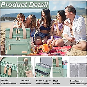 Weitars Insulated Lunch Box for Women Men-Dual Compartment Waterproof Reusable Large Lunch Bag for Women Wide-Open Tote Cooler Bag For Working Picnic Hiking (15L) (Green)