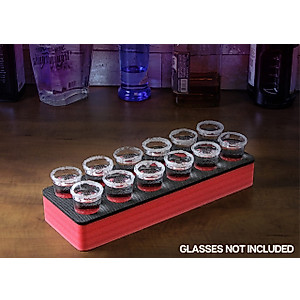 Polar Whale 2 Shot Glass Holders Organizer Modern Tray for Home Kitchen Bar or Club Party Durable Red and Black Durable Foam Serving Rack 14.5 Inches Wide Each Holds 12 Shots